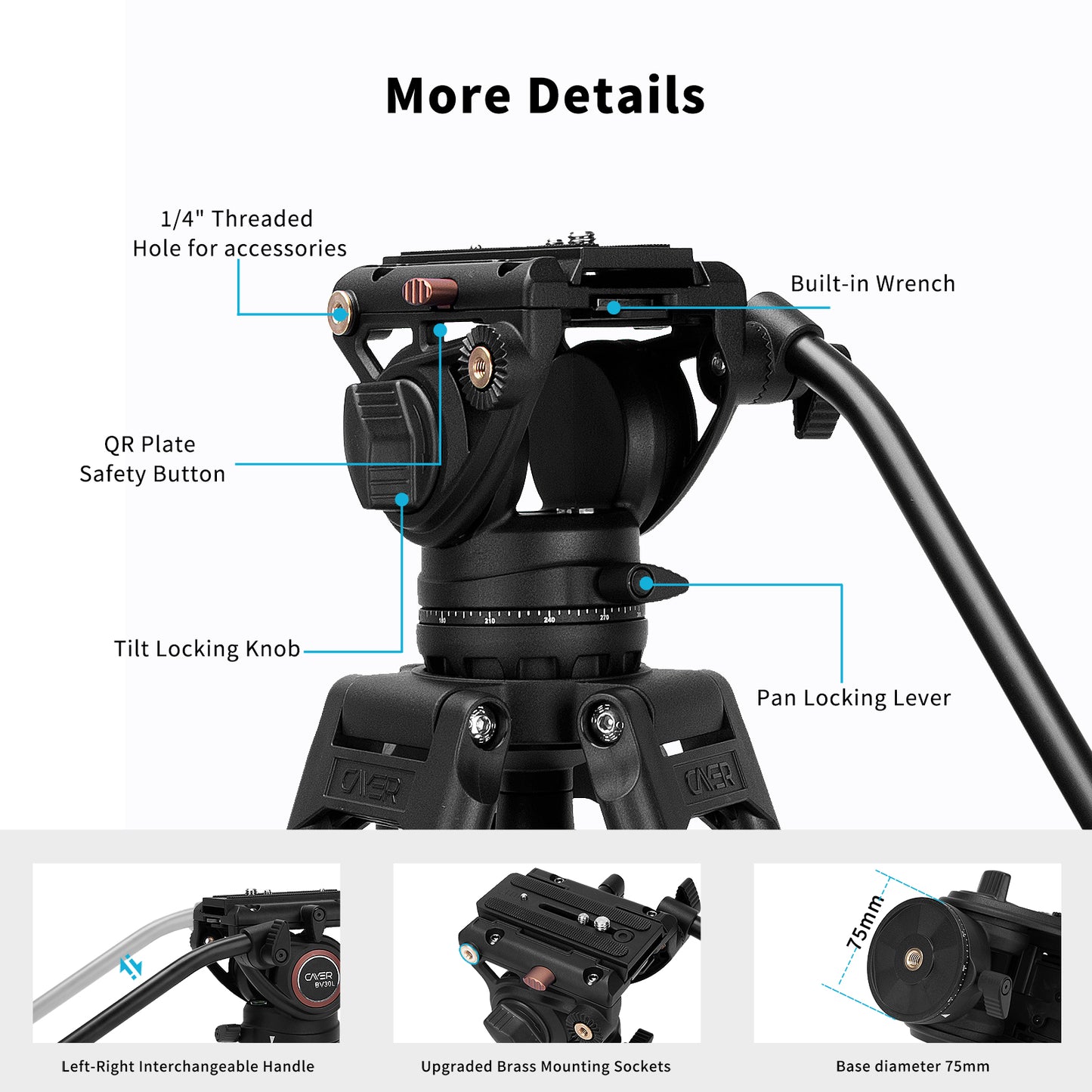 Cayer BV30L 72 inch Heavy Duty Aluminum Twin Tube Tripod Kit with K3 F