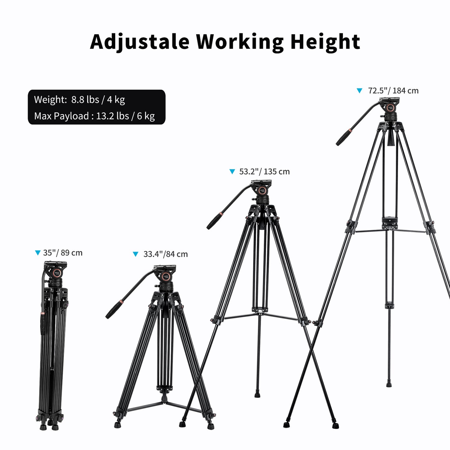 Cayer BV30L 72 inch Heavy Duty Aluminum Twin Tube Tripod Kit with K3 F
